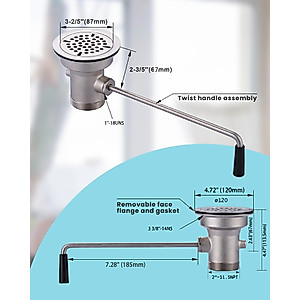 iVIGA Commercial Sink Drain: 3-1/2" Sink Opening Waste Drain Valve - Brass Commercial Kitchen Sink Drain With Twist Handle - Prevents Sink Clogged Overflow For Commercial Restaurant Multi-Basin Sink