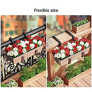 Y&M 4 Pcs Deck Railing Adjustable Planter Box Brackets (6 to 12.5 in), Universal Window Box Brackets, Heavy Duty Iron Flower Box Wall Mounting Hooks for Balcony, Fences, Patio, and Garden - Black