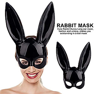 Masquerade Rabbit Mask Bunny Mask, Black Adult Bunny Ear Rabbit Mask for Women's Masquerade Easter Halloween Eve Party Costume Accessory NMFIN