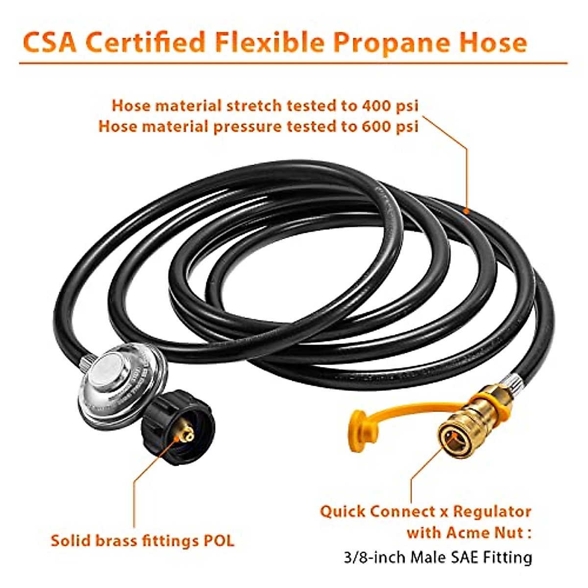 ArrogantF F271803 12ft Heater Propane Hose Compatible with Mr. Heater Big Buddy Heater with Regulator for Mr.Heater Hose to 5-20 LB Propane Tank 3/8”Quick Connect Disconnect Fitting to QCC1 Connection