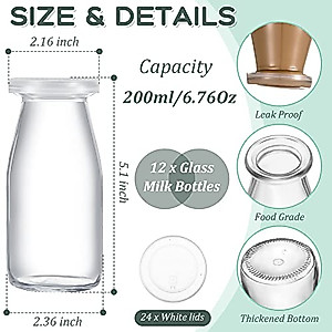 Zubebe 12 Pack 6.76 oz Small Glass Milk Bottle Clear Mini Glass Bottles with Lids Glass Juice Bottle Reusable Small Milk Jar Vintage Breakfast Shake Container for Drinking Water Juice Honey