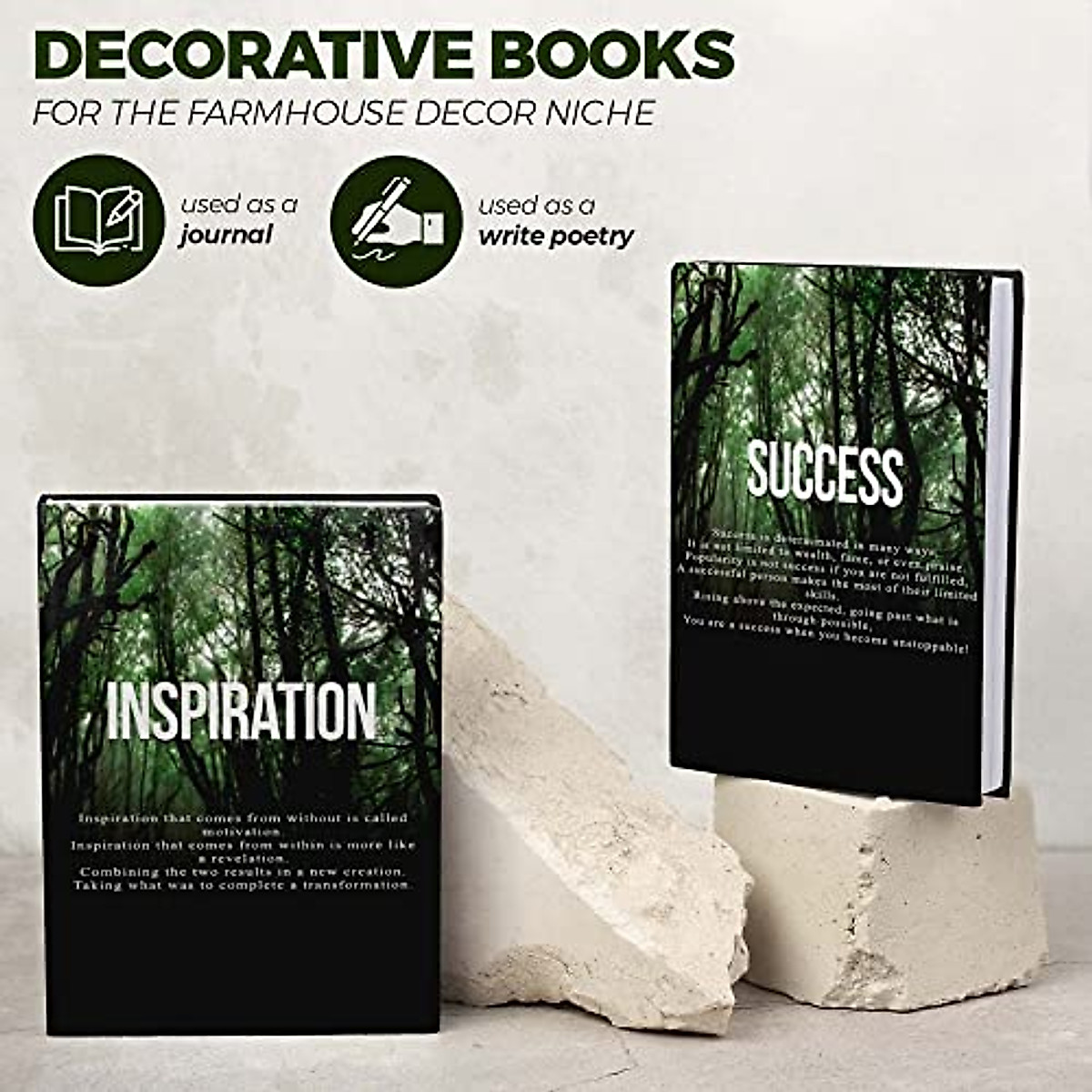 Petree's Farmhouse 3 Piece Decorative Books Set, Faux for Decoration, Journals, Book Stacks Coffee Table Rustic Decor with Twine, Green (DBKS01)