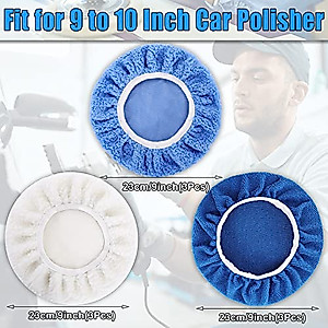 9PCS Polishing Bonnet Pads,9 to 10 Inch Polisher Bonnet Buffer Bonnets Waxers Bonnet,Buffing Pad Cover Waxing Bonnet,Mix Pack 3 Microfiber 3 Coral Fleece 3 Woolen for Car Polisher