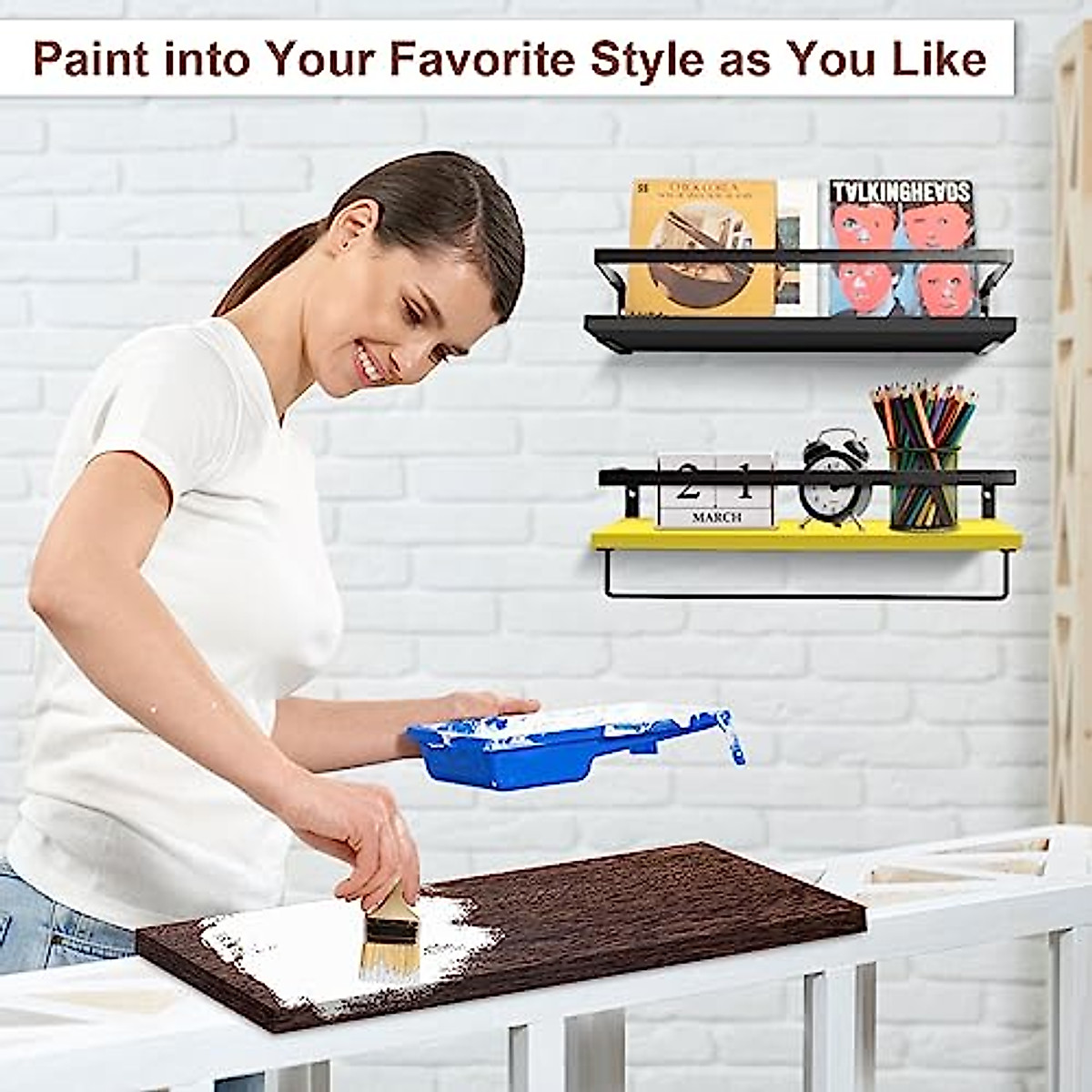 AGM Floating Shelves, Bathroom Floating Shelf Set of 2, Carbonized Black Wall Storage Shelf with Towel Bar, Wall Mounted Shelves for Plants, Book, Bathroom, Bedroom, Kitchen, Living Room Decoration