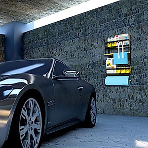 Paper Towel Holder with Shelf, 2-in-1 Magnetic Shelf, Heavy Duty Rustic Paper Towel Holder with 5 Removable Hooks, Tissue Holder for Tool Shed, Garage, Workbench, Kitchen, Craft Room, or Laundry Room