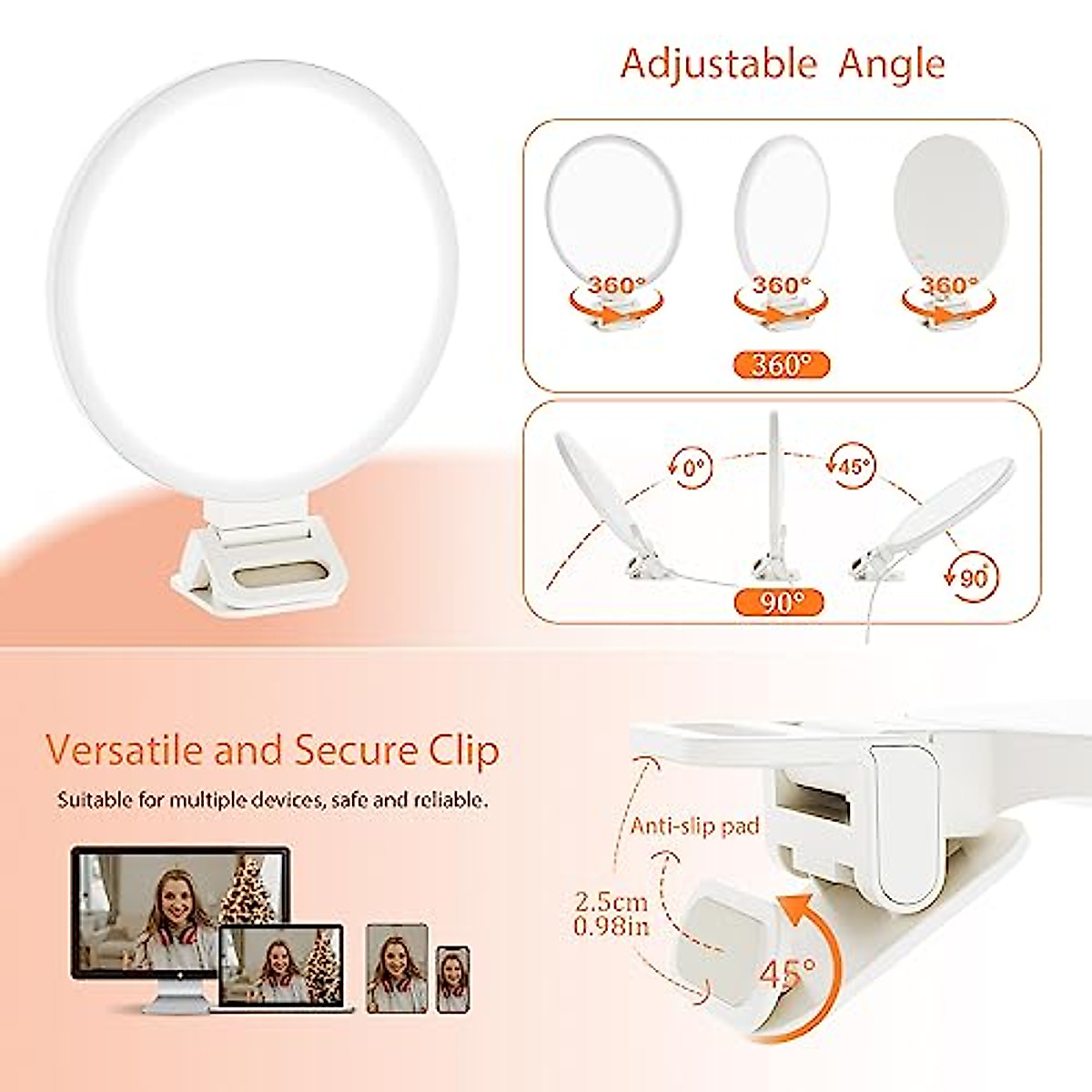 ACMEZING Full-Screen Ring Light 60 LED Side Lighting Anti-Glare Clip on Ring Light for Phone iPhone Laptop Computer Monitor, 3 Light Modes for Live Streaming, Selfies, Video Conference, Zoom Lighting