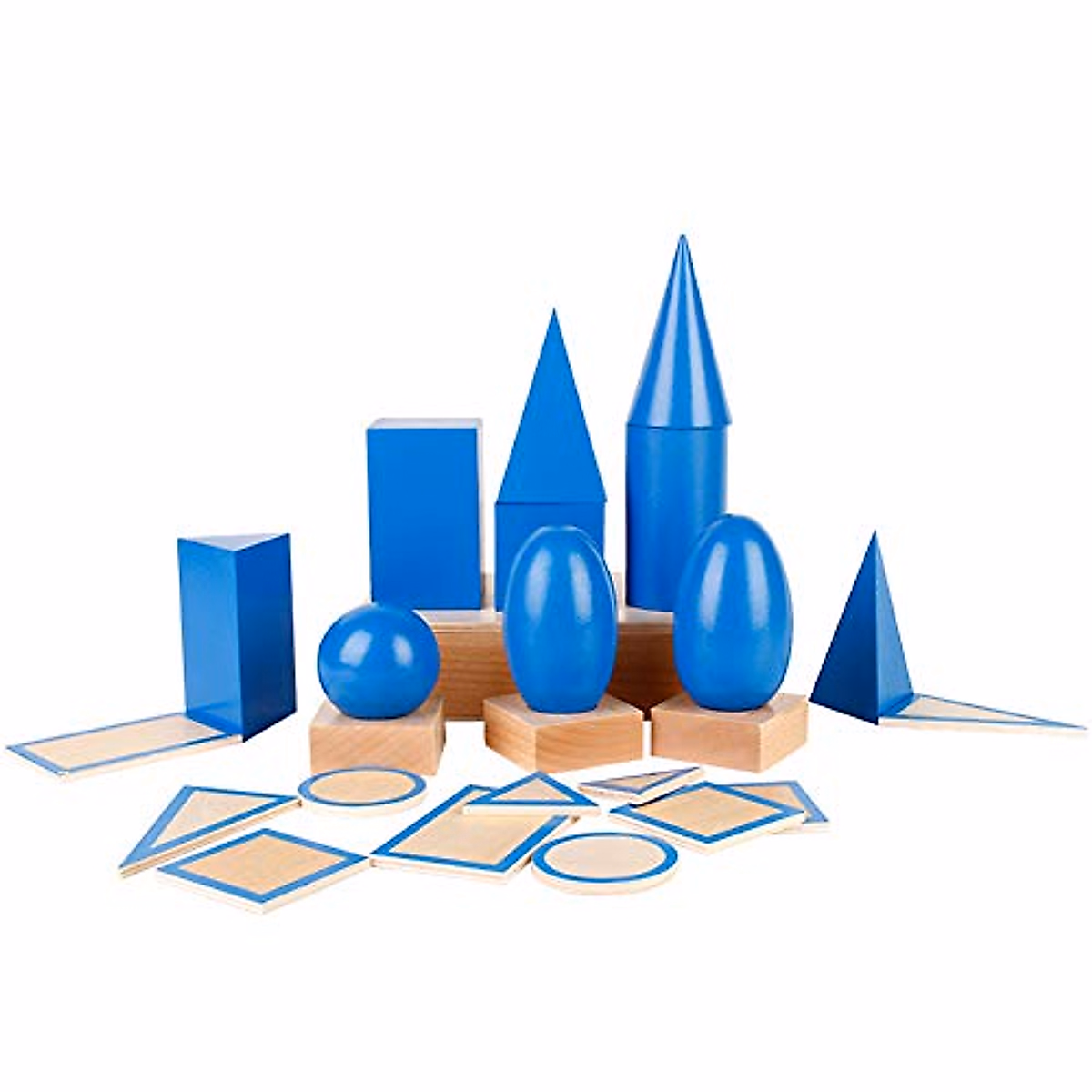 ZZKOKO Large 3D Shapes Geometric Solids Wooden Montessori Toys Math Games Toys Blocks - Math Manipulatives Geometry Set Geo Blocks for Kids Preschool Learning Toys| Elementary Homeschool Supplies