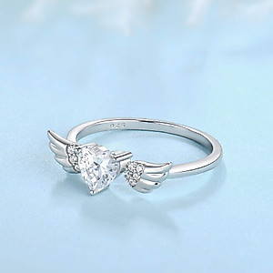 STARCHENIE Angel Wings Heart Ring for Women 925 Sterling Silver Engagement Band Ring Size 9
