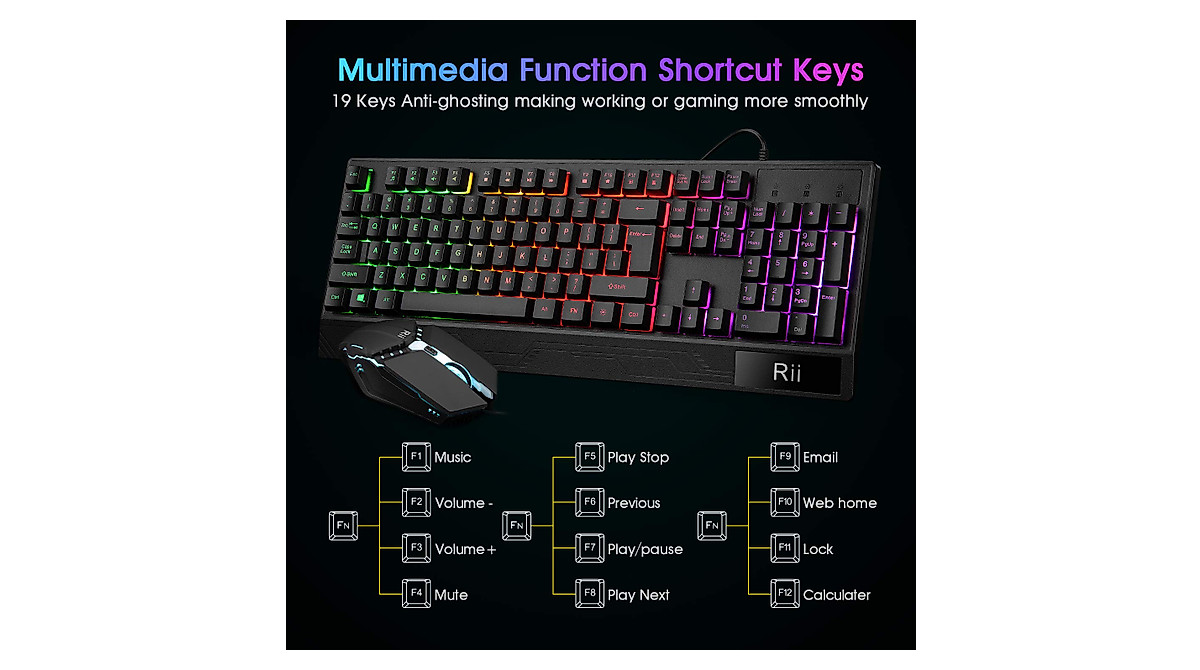 Rii RK400 RGB Gaming Keyboard and Mouse Combo ,Wired Mechanical Feel 3 ...