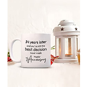 34th Anniversary Coffee Mug, Best 34 Years Wedding Anniversary Appreciation Tumbler Gifts For Husband Him Her Men Women Wife Couple Thirty Four Fourth Year Funny Marriage Travel Presents Tea Cup