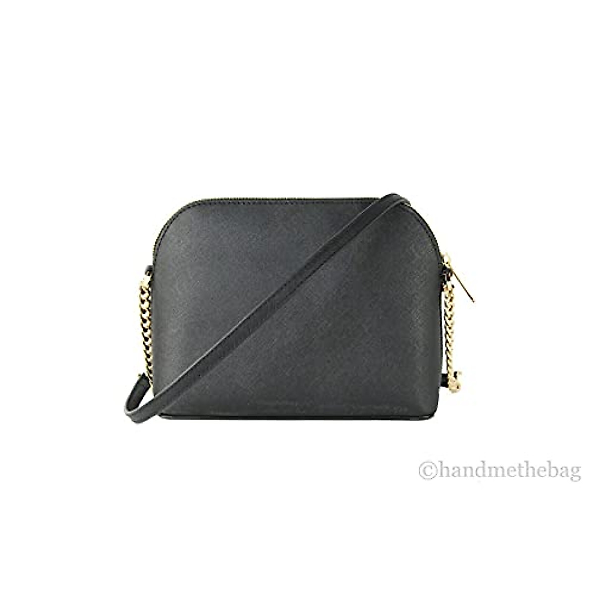 Michael Kors Jet Set Travel Medium Leather Cross Dome Bag Crossbody Black Gold