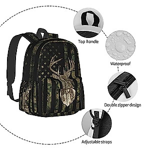 YETTA YANG Camouflage Backpack Camo Retro Hunting Tactical Army American Flag Deer Laptop Travel Bag With Multiple Pockets Casual Hiking Gym Sport Women Men