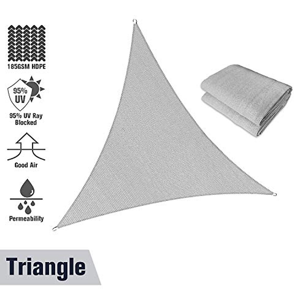 Amahut Sun Shade Sail 12'x12'x12' Triangle Shade Canopy Outdoor Sunshade UV Block Deck Awning Shade for Patio Backyard Garden，Light Grey