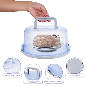 DOITOOL Plastic Cake Carrier with Collapsible Handle for 8inch Cake, Portable Round Cake Container for Transport, Cake Keeper with Cover and Latch for Cakes, Pies, Cupcakes, Muffins Dessert (Blue)