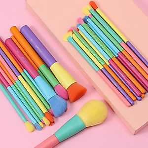 Docolor Colorful 15Piece Makeup Makeup Brush Set + 16Pcs Colorful Eyeshadow Brush Set Premium Kabuki Foundation Blending Face Powder Synthetic Makeup Brushes Set