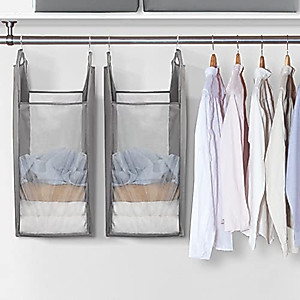 STORAGE MANIAC 2-Pack Hanging Laundry Hamper, Front See-Through Mesh Bag, Slim Basket, Double Hanging Closet Hamper, Narrow Organizer, Grey