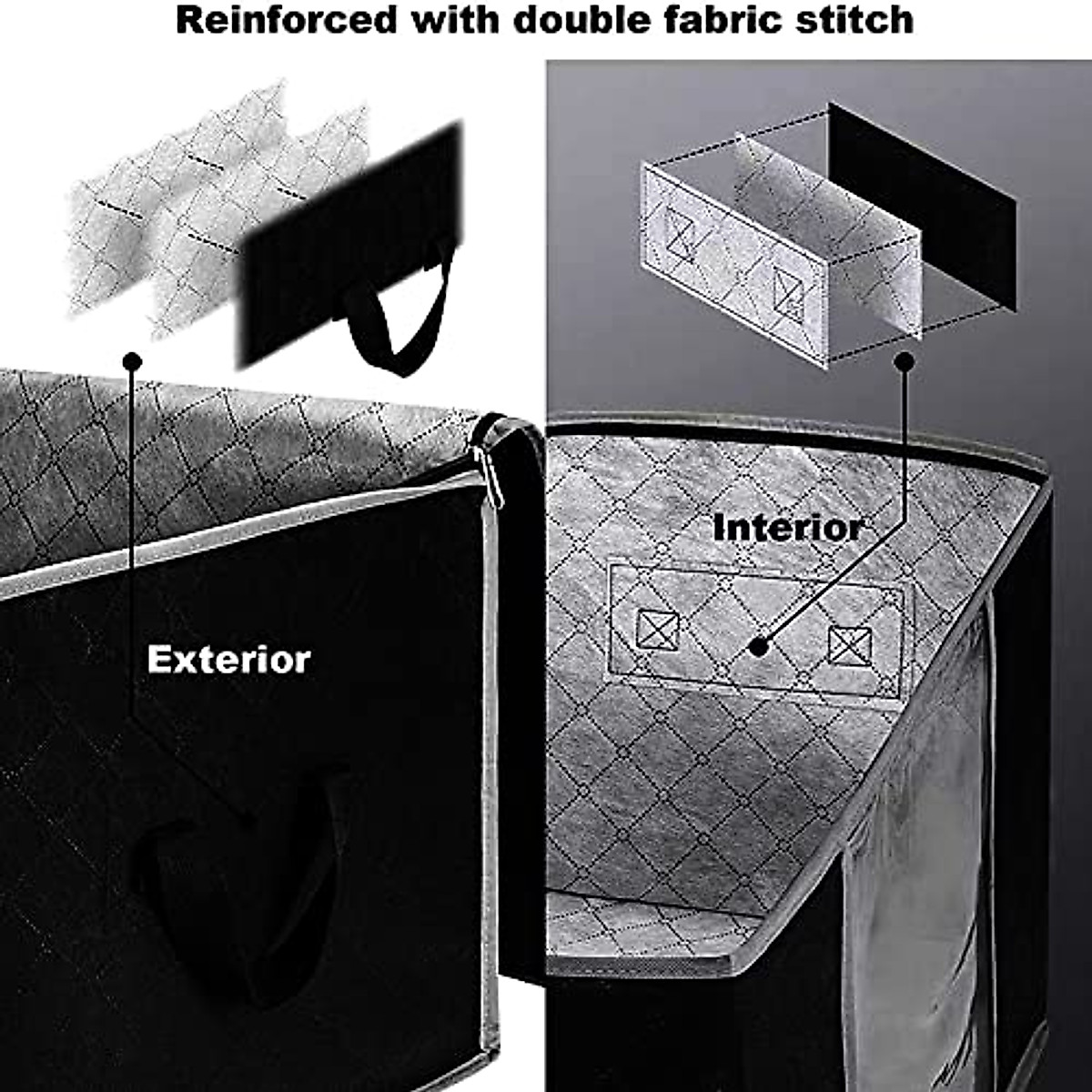 Large Capacity Clothes Storage Bag Organizer with Reinforced Handle Thick Fabric for Comforters, Blankets, Bedding, Foldable with Sturdy Zipper, Clear Window, 3 Pack, 90L (Black)