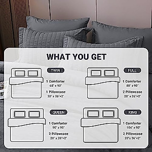 HYMOKEGE Dark Grey Queen Comforter Set Seersucker 3 Pieces, Bedding Comforter Sets for Bedroom, Bed Set with 1 Comforter and 2 Pillow Shams