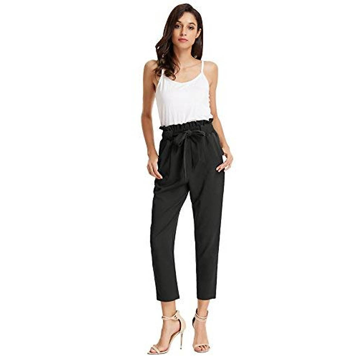 GRACE KARIN Women's Paper Bag Waist Pants Slim Fit Casual Office Pencil Pants Black XL