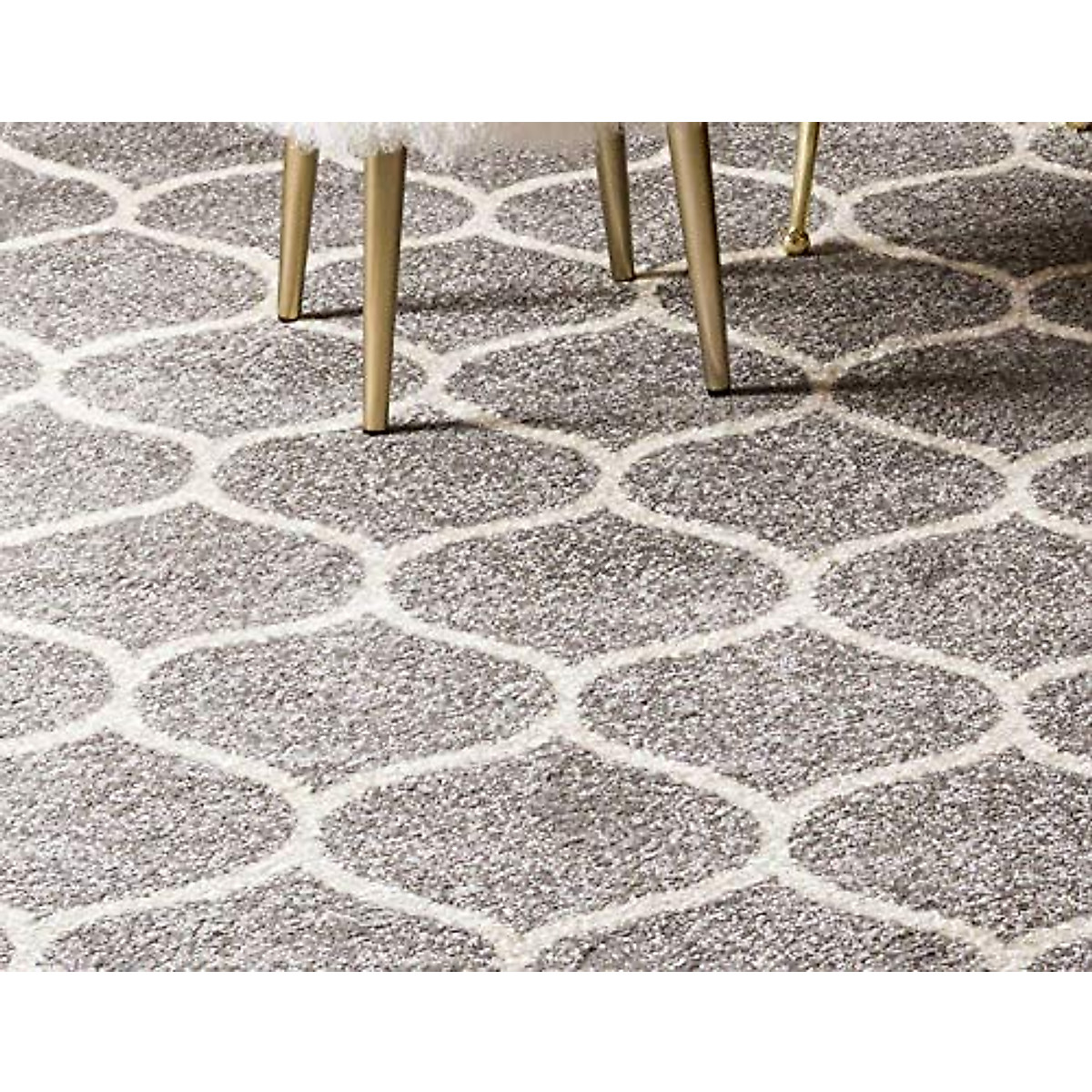 Unique Loom Trellis Frieze Collection Area Rug - Rounded (7' Round, Light Gray/ Ivory)