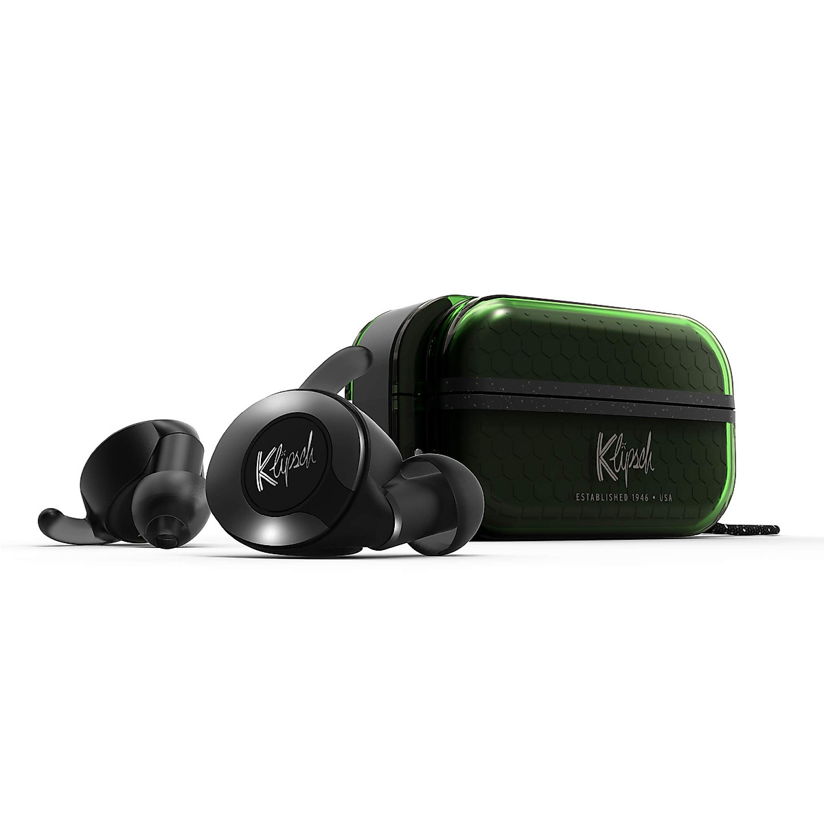 Klipsch T5 II True Wireless Sport Earphones in Green with Dust/Waterproof Case & Earbuds, Best Fitting Ear Tips, Ear Wings, 32 Hours of Battery Life, and Wireless Charging Case