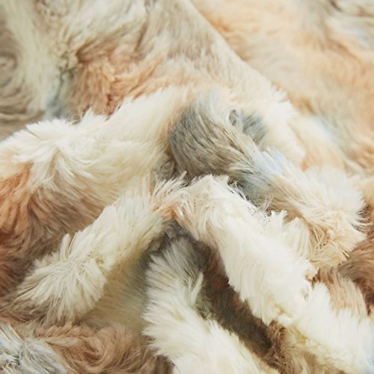 Tache 90x90 Oversized Soft Warm Tan Brown Blue Russian Lynx Faux Fur White Sherpa Bed Blanket, Full, Queen Size