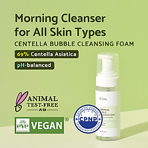 IUNIK Centella Bubble Foaming Vegan Facial Cleanser - 69% Centella Asiatica Extract, Soothing, Moisturizing, Exfoliating, Removes Pore Blackheads, Whiteheads, 5.07 Fl Oz