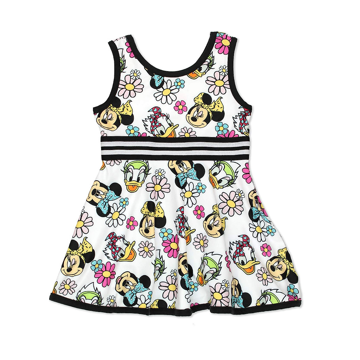 Disney Minnie Mouse and Daisy Duck Girls’ Sleeveless Dress for Infant and Toddler – White/Black 3T