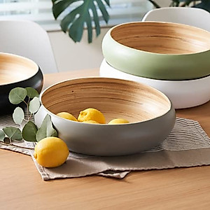 HABITAAS Fruit Bowl For Kitchen Counter, Decorative Bowl, Large Serving Bowl Or Fruit Basket For Kitchen Spun Bamboo (Gray)