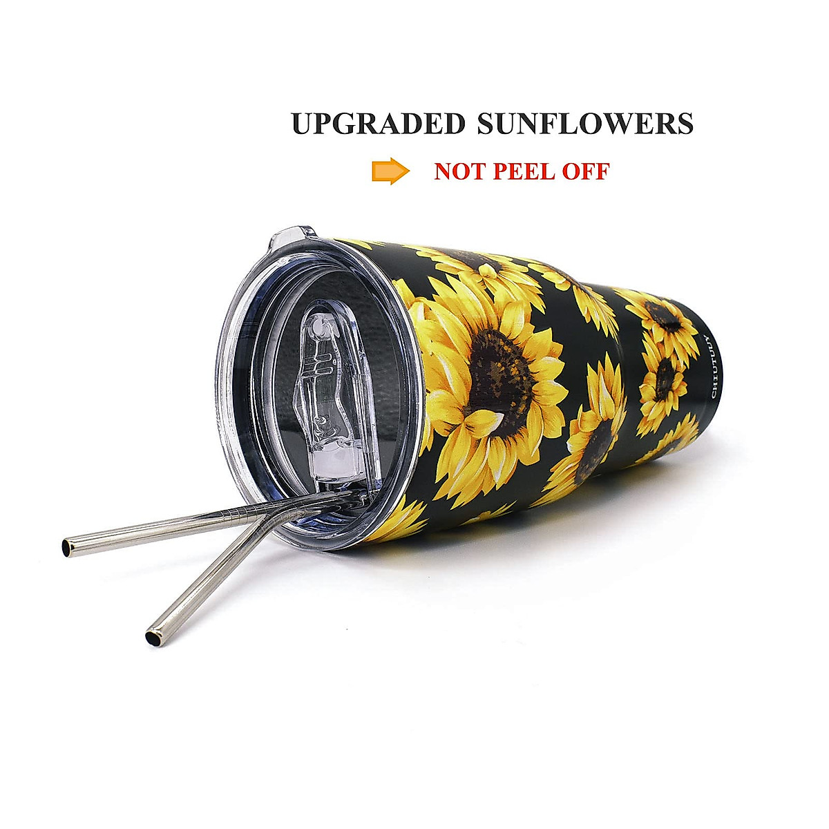 CHIUTUUY 30 oz Sunflower Tumbler Double Wall Stainless Steel Vacuum Insulated Travel Coffee Mug with Lid Metal Straws and Brush (30 OZ)