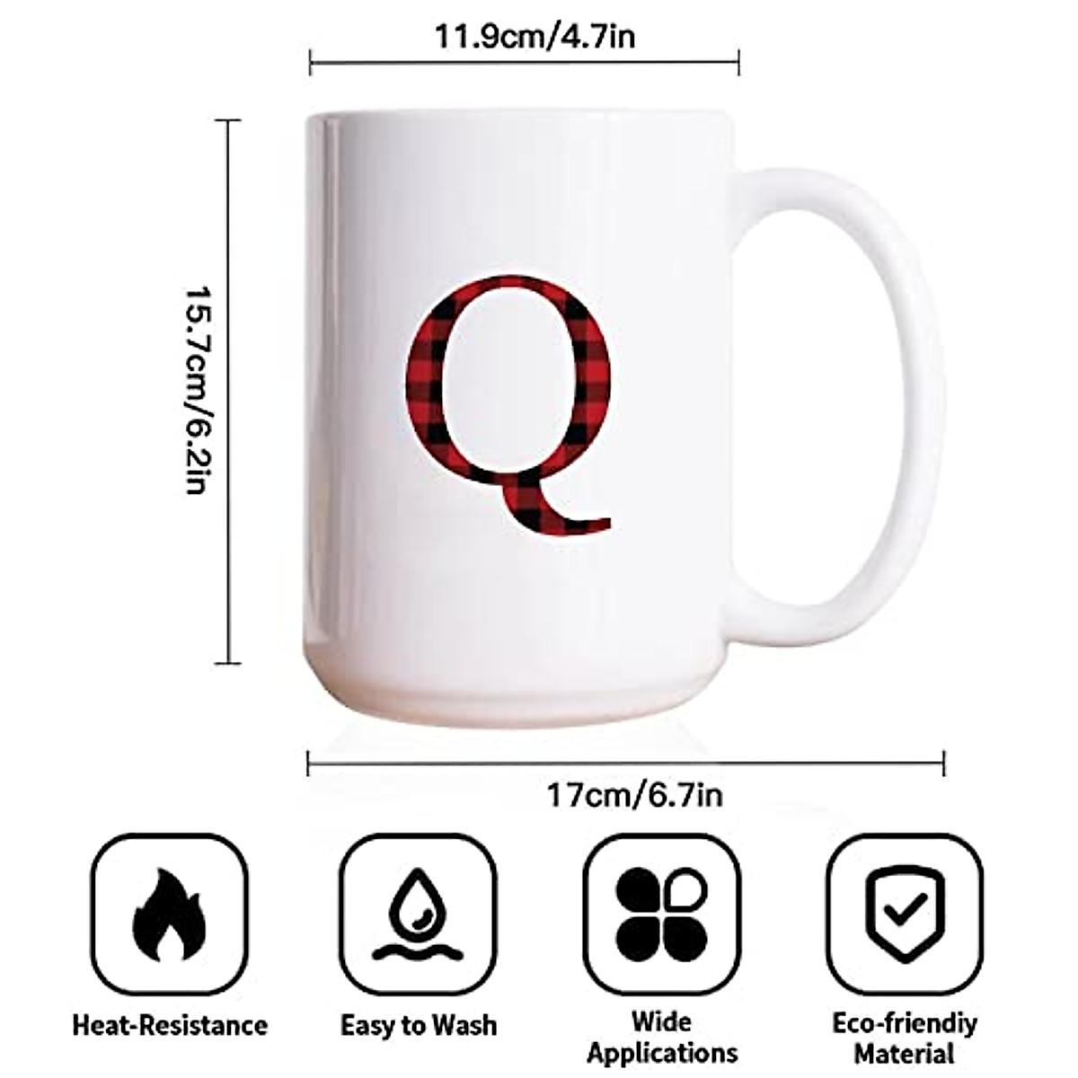 Yelolyio English Alphabet Letter Coffee Mugs, Christmas Black Red Buffalo Plaid Monogram Letter Q Mug, Any Letter Floral Alphabet Coffee Cup For Her Birthday Christmas Mothers Day Coffee Mug 15oz