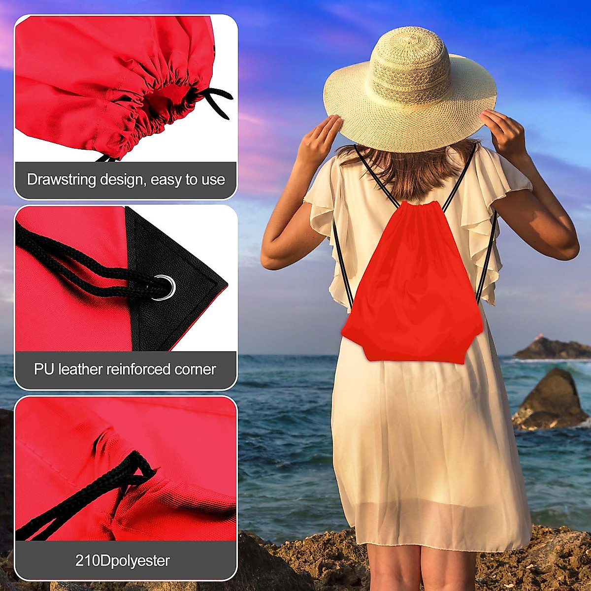 KUUQA 20 Pcs Drawstring Backpack Bags String Backpack Bulk Sport Gym Sack Bags for School Traveling and Storage (Red)