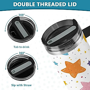 FRCSDIY Cartoon Stars Insulated Tumbler with Handle and Straw Lid,40oz Leakproof Stainless Steel Cup BPA-Free Water Bottle