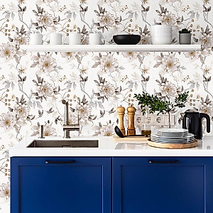 Wudnaye Floral Wallpaper Peel and Stick Wallpaper Floral Contact Paper for Cabinets 17.7inch× 118.1inch Flower Wallpaper Stick and Peel Removable Self Adhesive Wallpaper for Bathroom Wall Paper Vinyl