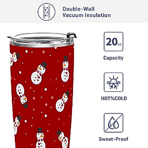 Jihqo Christmas Winter Snowman Tumbler with Lid and Straw, Insulated Stainless Steel Tumbler Cup, Double Walled Travel Coffee Mug Thermal Vacuum Cups for Hot & Cold Drinks 20oz