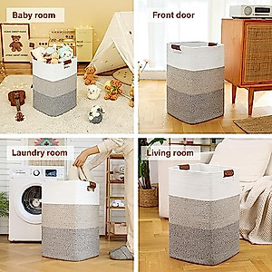 SIXDOVE Laundry Hamper 90L Extra Large Laundry Basket, Tall Woven Blanket Basket, Cotton Woven Storage Basket Hamper with Handles for Living Room, Collapsible Large Basket for Toys, Pillows, Blankets, Clothes-Gradient Yellow