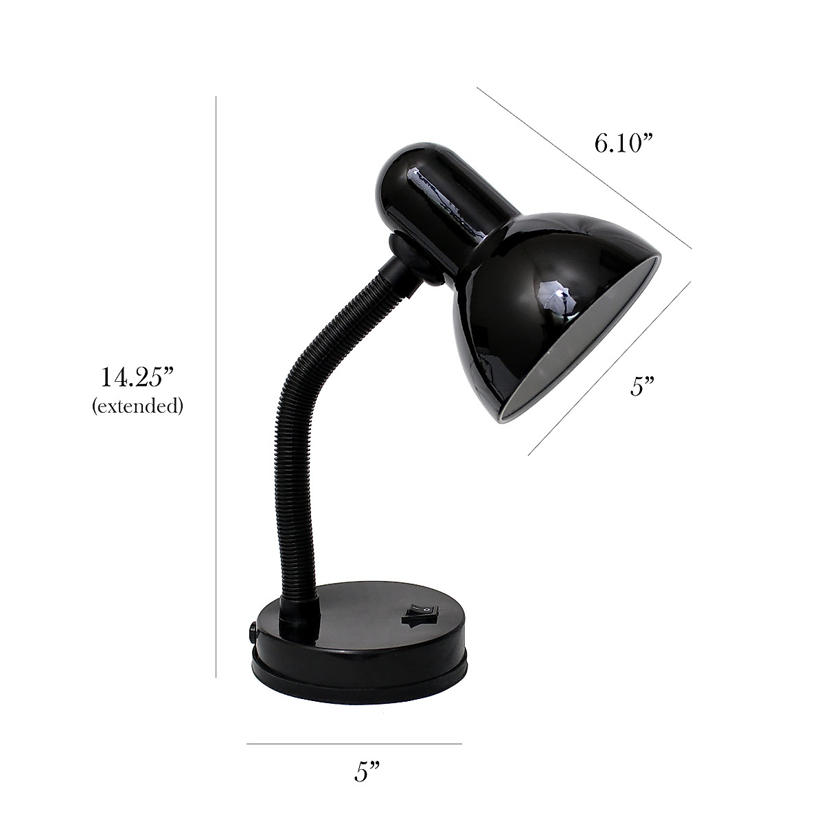 Simple Designs LD1003-BLK Basic Metal Flexible Hose Neck Desk Lamp, Black