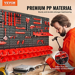 VEVOR Wall Mounted Storage Rack System, 30-Bin Parts Rack Organizer with Wall Panels/Tool Holders/Hooks, Garage Plastic Shop Tool Organizer for Nuts, Bolts, Screws, Nails, Beads, Buttons