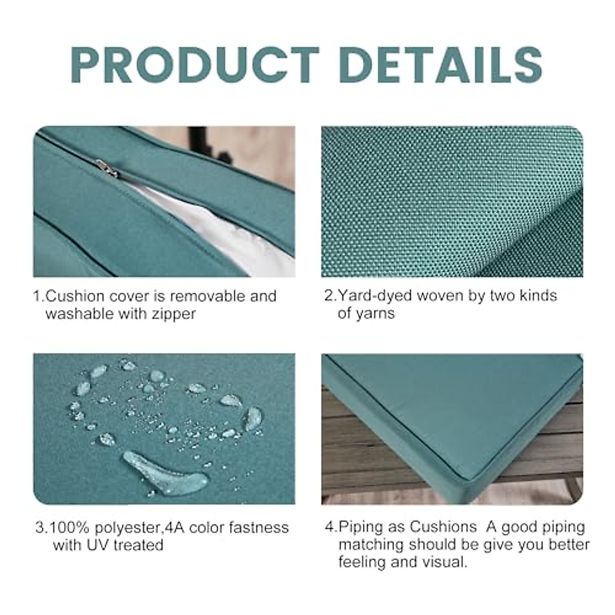 ARTPLAN Olefin 24x24 Deep Seat Patio Cushions for Outdoor Furniture,Extra 6 inch Thick,Back 18"x24",Removable,Replacement,Solid/Floral,Outdoor/Indoor,Aqua