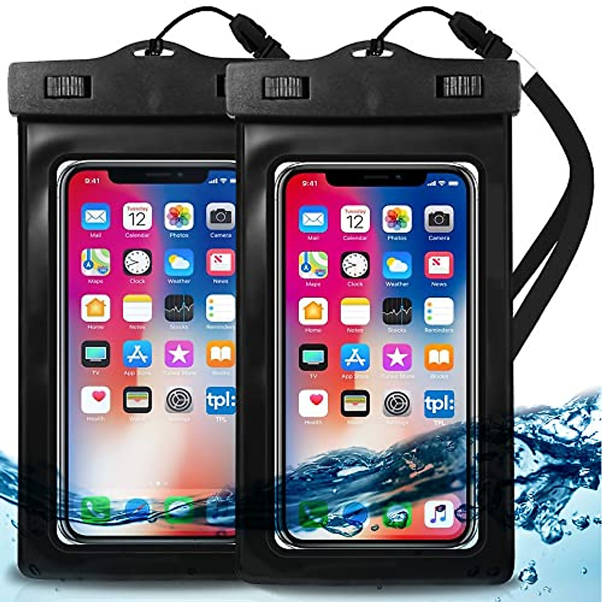 EcoGear FX Waterproof Phone Case - IPX8 Underwater Cell Phone Dry Bag Pouch for iPhone 13 12 Pro Max, 11, XS, XR, X, Galaxy Pixel, Snorkeling Cruise Ship Kayaking (2-Pack)