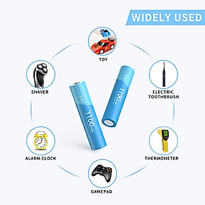 Deleepow AAA Batteries Rechargeable 1100mAh Nimh AAA Rechargeable Batteries 8-Pack 1.2V 1200 Cycles with USB-C and Micro USB 2 Charge Port LCD Charger