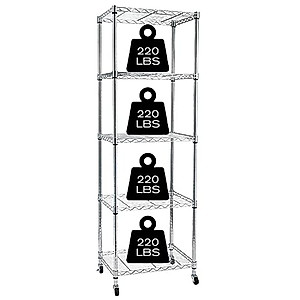 Lovinland Heavy Duty 5-Shelf Shelving Units and Storage on Wheels, Adjustable Carbon Steel Wire Unit Rack for Garage, Kitchen, Office
