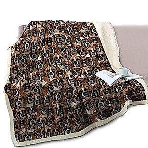BlessLiving Boxer Dog Blanket Boxer Breed Fleece Blanket Fuzzy Dog Throw Blanket for Kids Adults Cute Pet Sherpa Blanket White Boxer Dog Prints Mom Gifts Blankets (50 x 60 Inches)