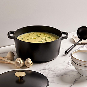 Milo by Kana 5.5-quart Enameled Cast Iron Dutch Oven with Lid | Premium Casserole Cooking Pot | Enamel Coating Inside and Out | Oven Safe and Dishwasher Friendly (Black with Gold Knob)