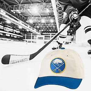 AMERICAN NEEDLE Buffalo Sabres NHL Blue Line Adjustable Snapback Baseball Hat, Ivory/Royal (EM004A-BUS-IROY)