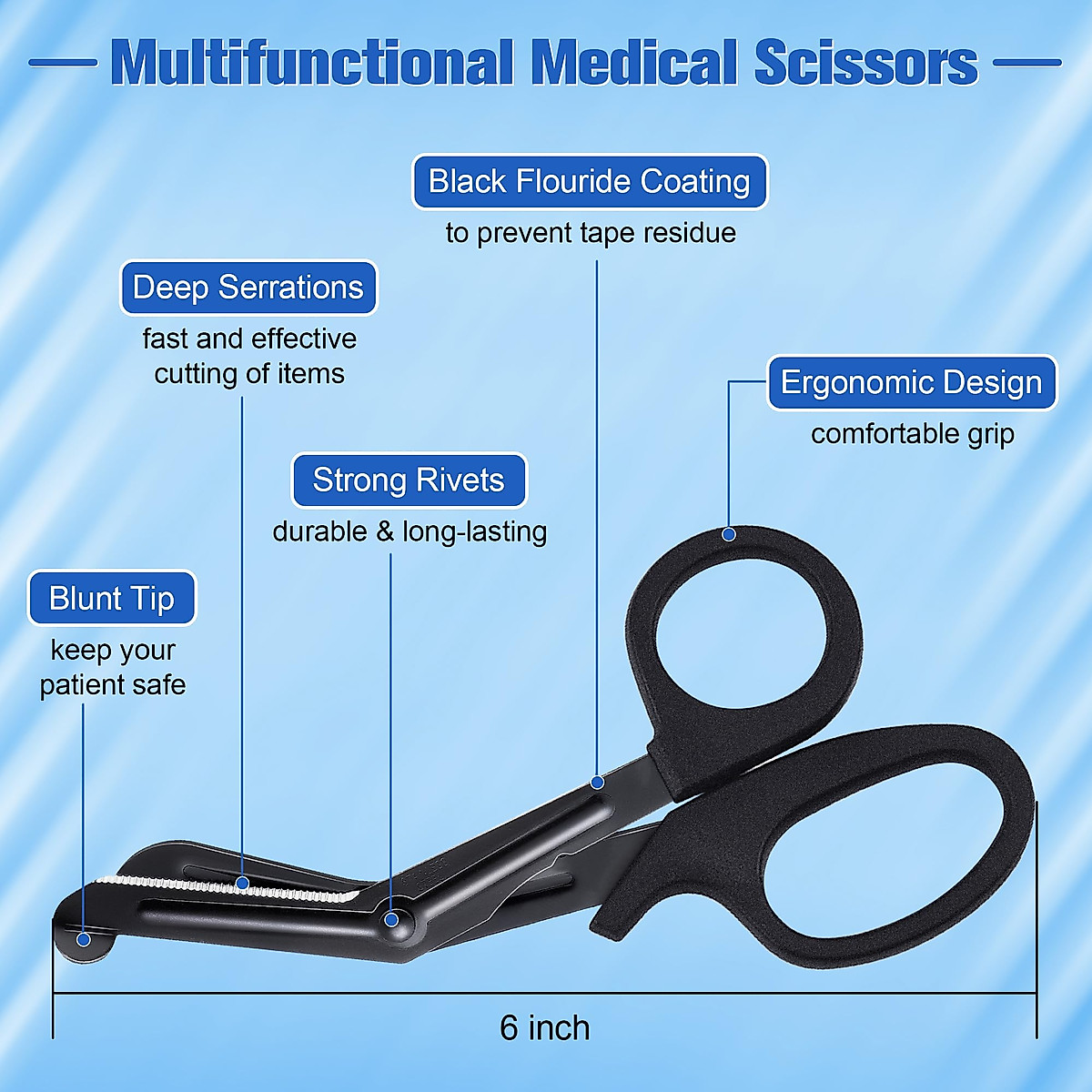 Enhon 6 Pack Nurse Tools Set, 2 Rechargeable LED Pen Lights with Two Sources and Pupil Gauge, One 6'' Trauma Bandage Shear and 3 Mini Highlighter Nurse Pen for Nurse, Nursing Student, Doctor (Black)