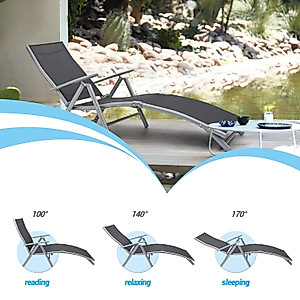 Flamaker Patio Lounge Chairs Adjustable Chaise Lounge Chairs Folding Outdoor Recliners Set of 2 for Beach, Pool and Yard (Grey)