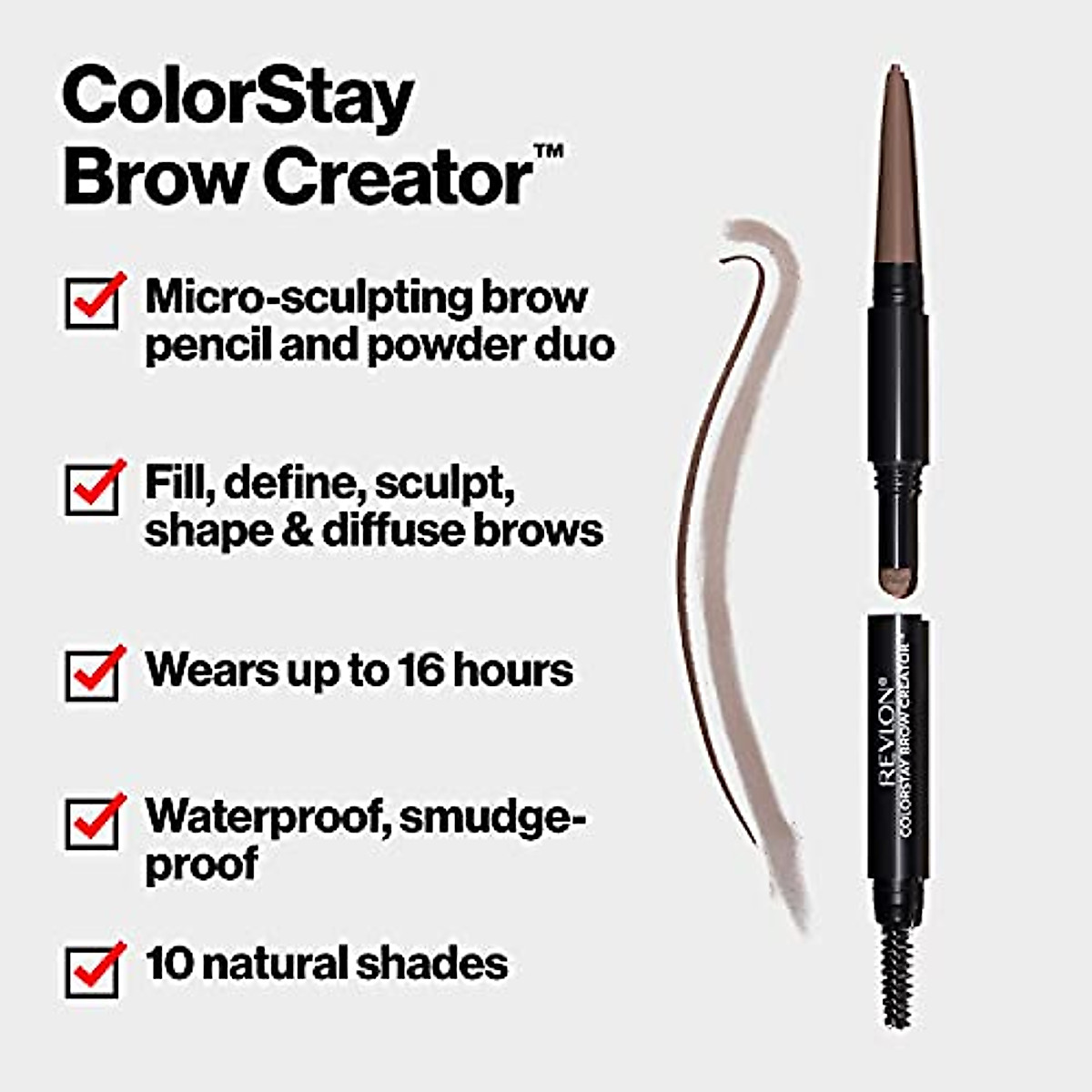 Eyebrow Pencil & Powder by Revlon, ColorStay Brow Creator 2-in-1 Eye Makeup with Spoolie, Longwearing with Precision Tip, 610 Dark Brown, 0.23 Oz