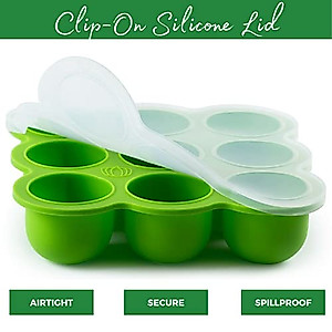Silicone Baby Food Storage Container and Freezer Tray - Food-Grade Silicone Mold with Clip-On Lid - 9 x 2.5 Oz Easy Out Portions (Green)