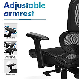 POWERSTONE Ergonomic Office Chair - High Back Computer Chairs with Adjustable Headrest Armrests and USB Massage Lumbar Support Gaming Chair 140°Reclining Breathable Mesh Back